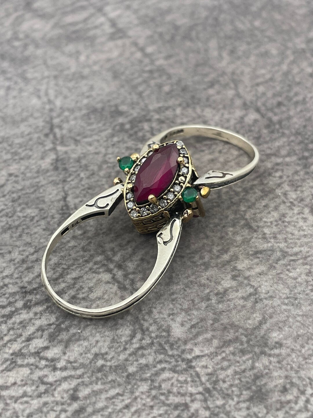 Women Reversible Multi Stone Garnet Ring, Green Paraiba Ring, 925 ...
