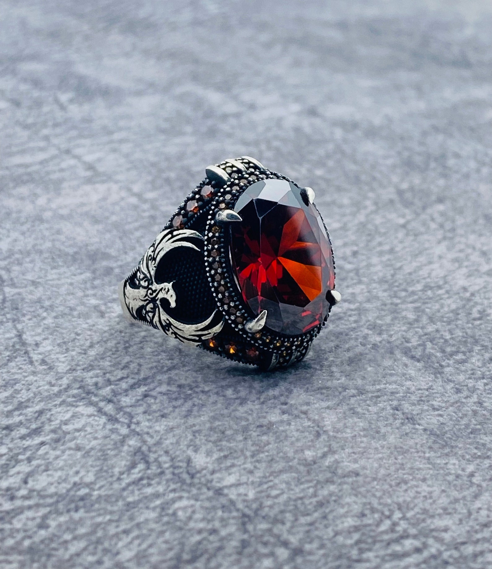 Mens Ruby Ringruby Silver Ringeagle Figure Ringred Stone - Etsy