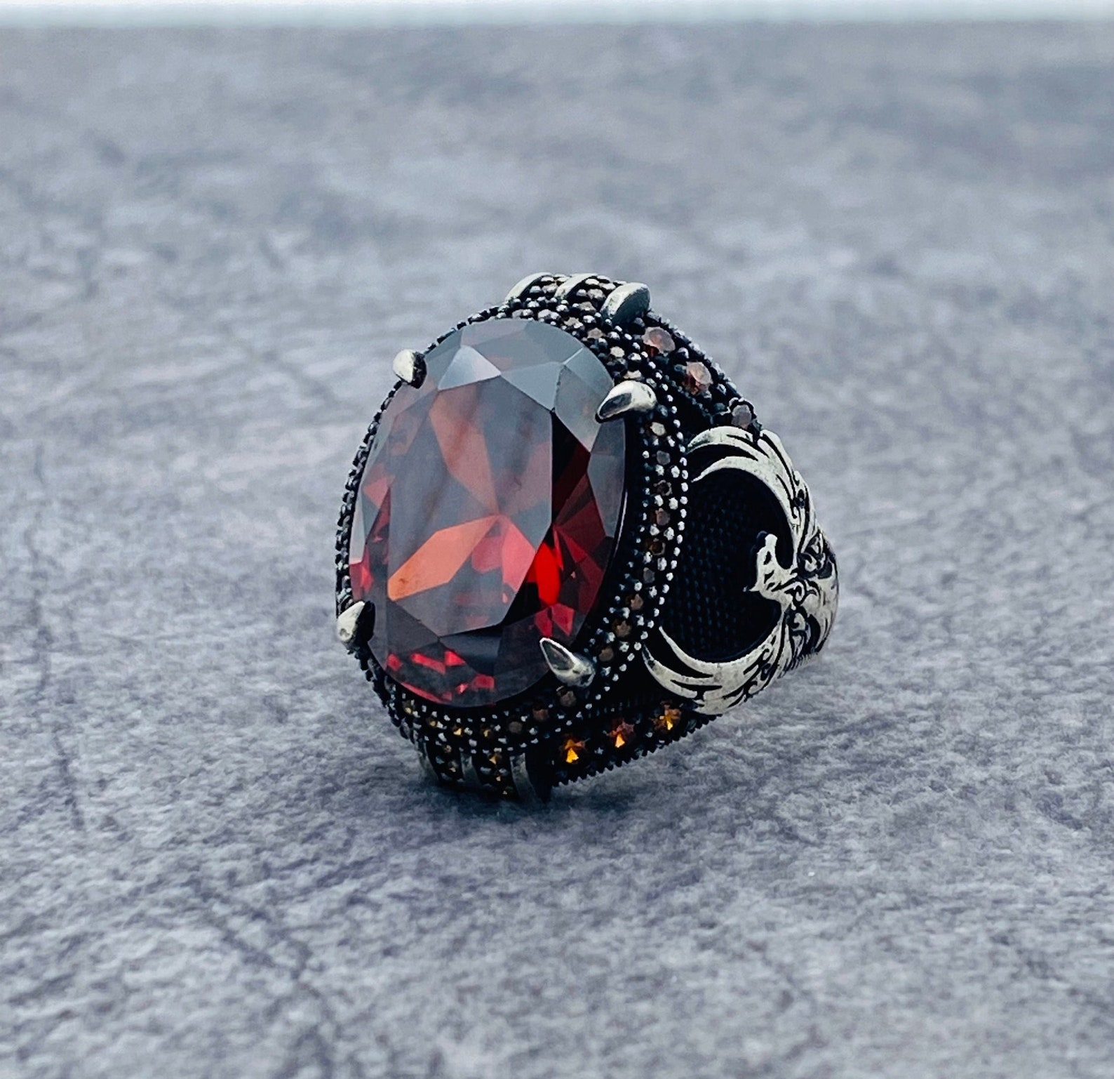 Mens Ruby Ringruby Silver Ringeagle Figure Ringred Stone - Etsy
