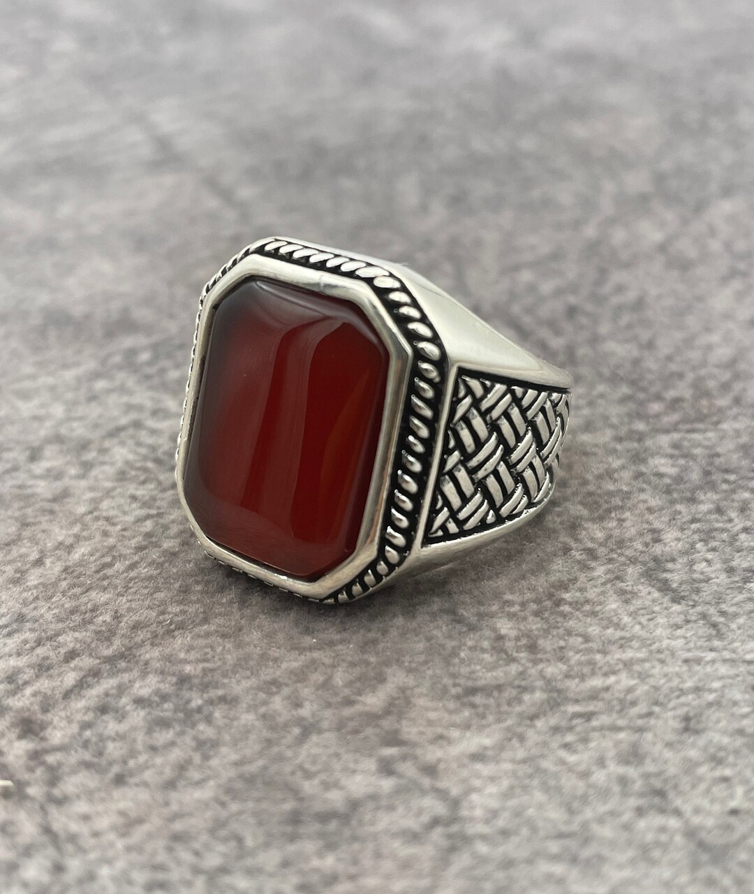 Natural Red Aqeeq Ring, 925k Sterling Men Ring, Signet Ring, Turkish ...