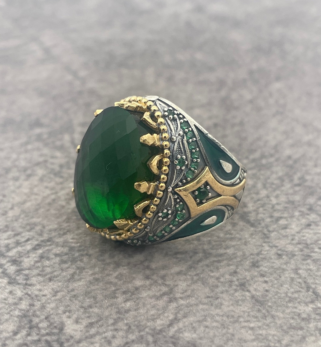 Emerald Silver Stone Men Ring, Mens Handmade Ring, 925 Sterling Silver ...