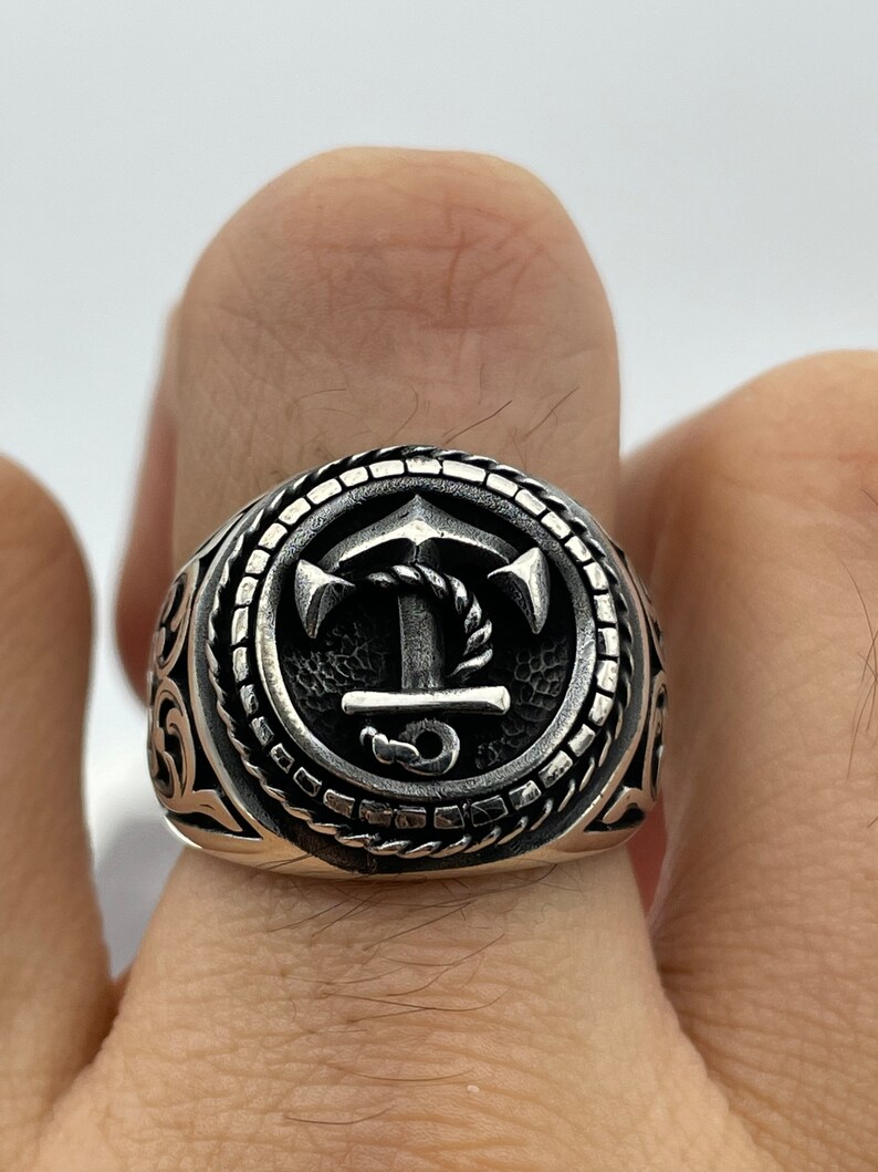 Handmade Men Sailor Anchor Ring Engraved Heavy Silver Ring - Etsy