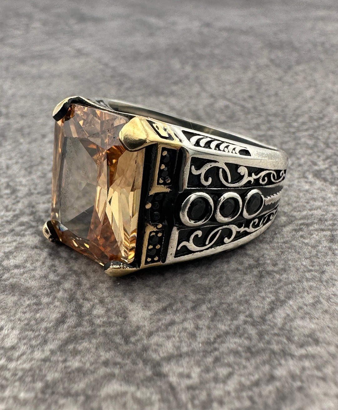 Citrine Topaz Mens Ring, Citrine Stone Men Silver Ring, Turkish ...