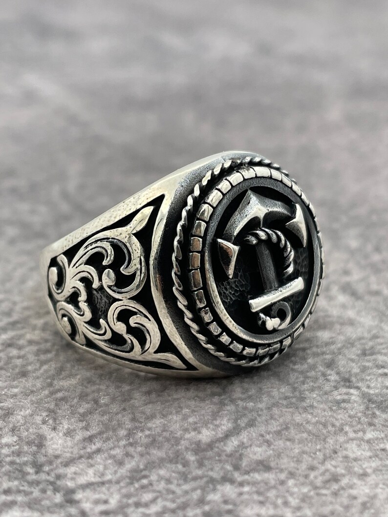 Handmade Men Sailor Anchor Ring Engraved Heavy Silver Ring - Etsy
