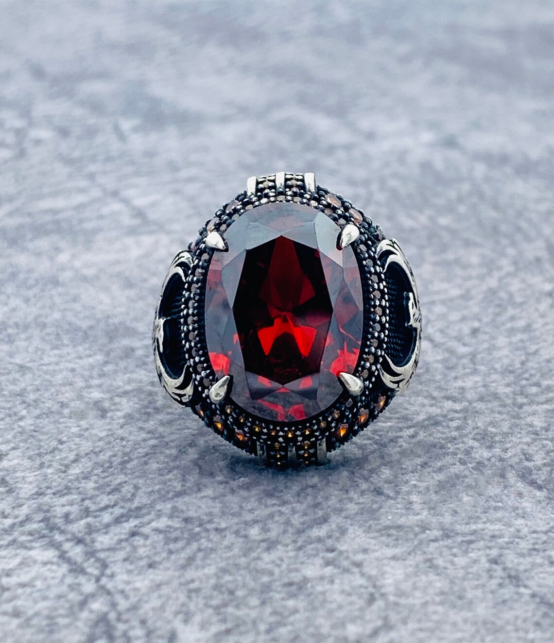 Mens Ruby Ringruby Silver Ringeagle Figure Ringred Stone - Etsy