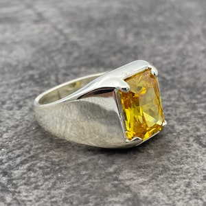 Yellow Citrine Stone Mens Ring, 925k Sterling Silver, Square Yellow ...
