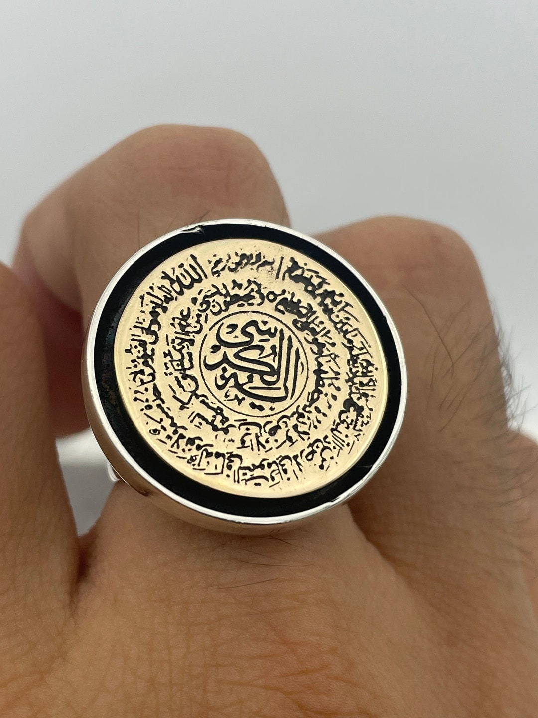 Men Handmade Islamic Muslim Ring Verse Ring 925 Sterling Silver Arabic ...