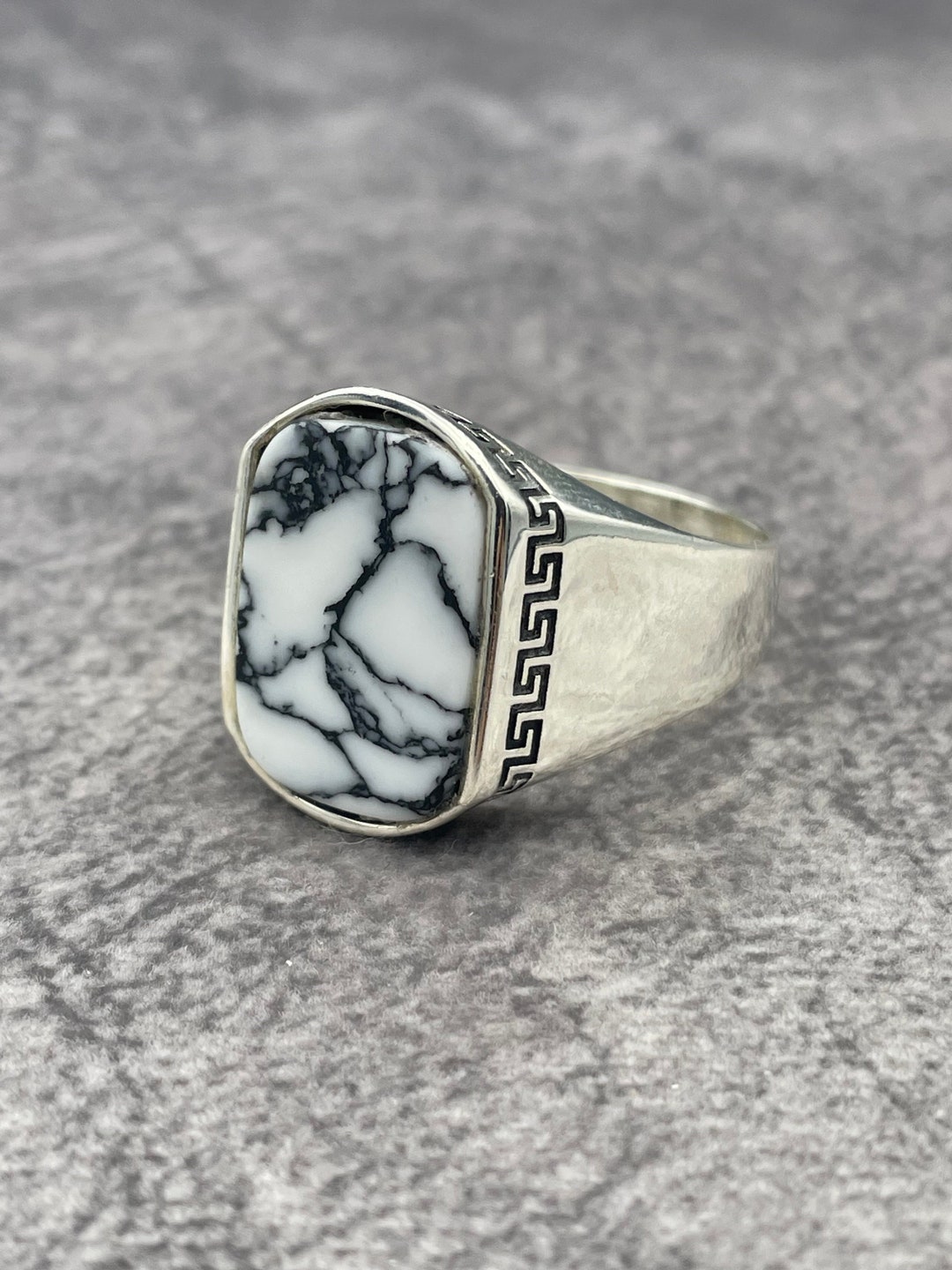 Men Handmade Turquoise Stone Ring, White Turquoise Ring, Sterling ...