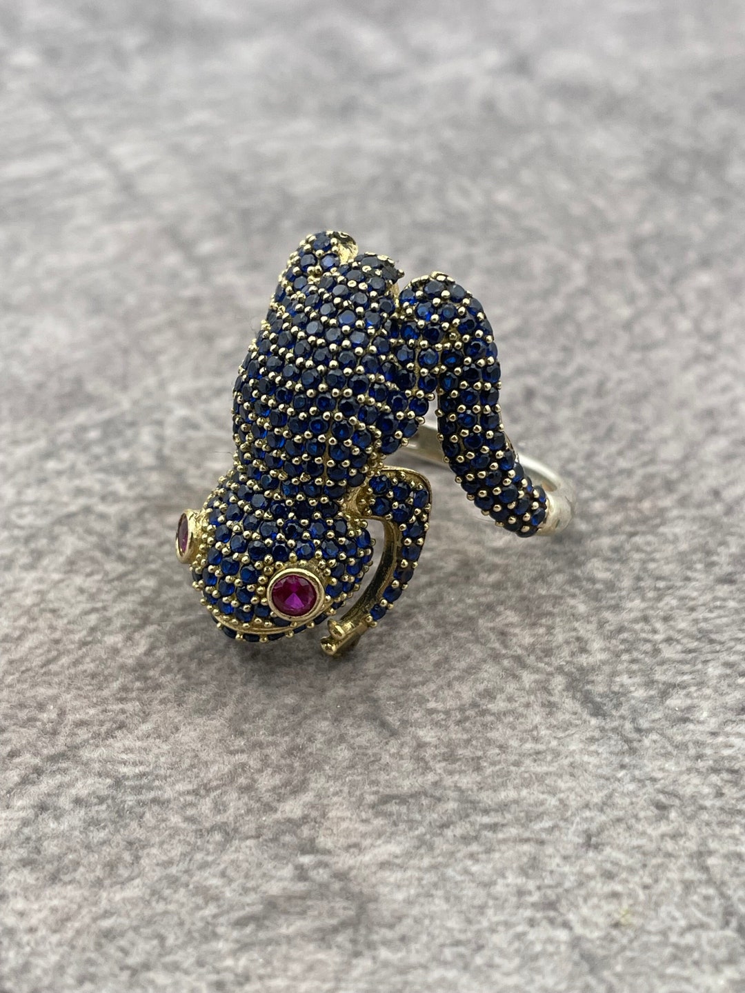 Women Animal Sapphire Ring, Frog Figured Silver Ring, Handmade Blue ...