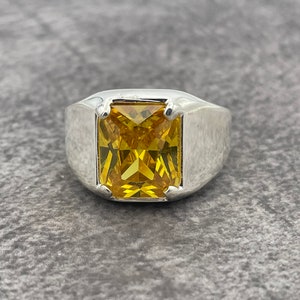 Yellow Citrine Stone Mens Ring, 925k Sterling Silver, Square Yellow ...
