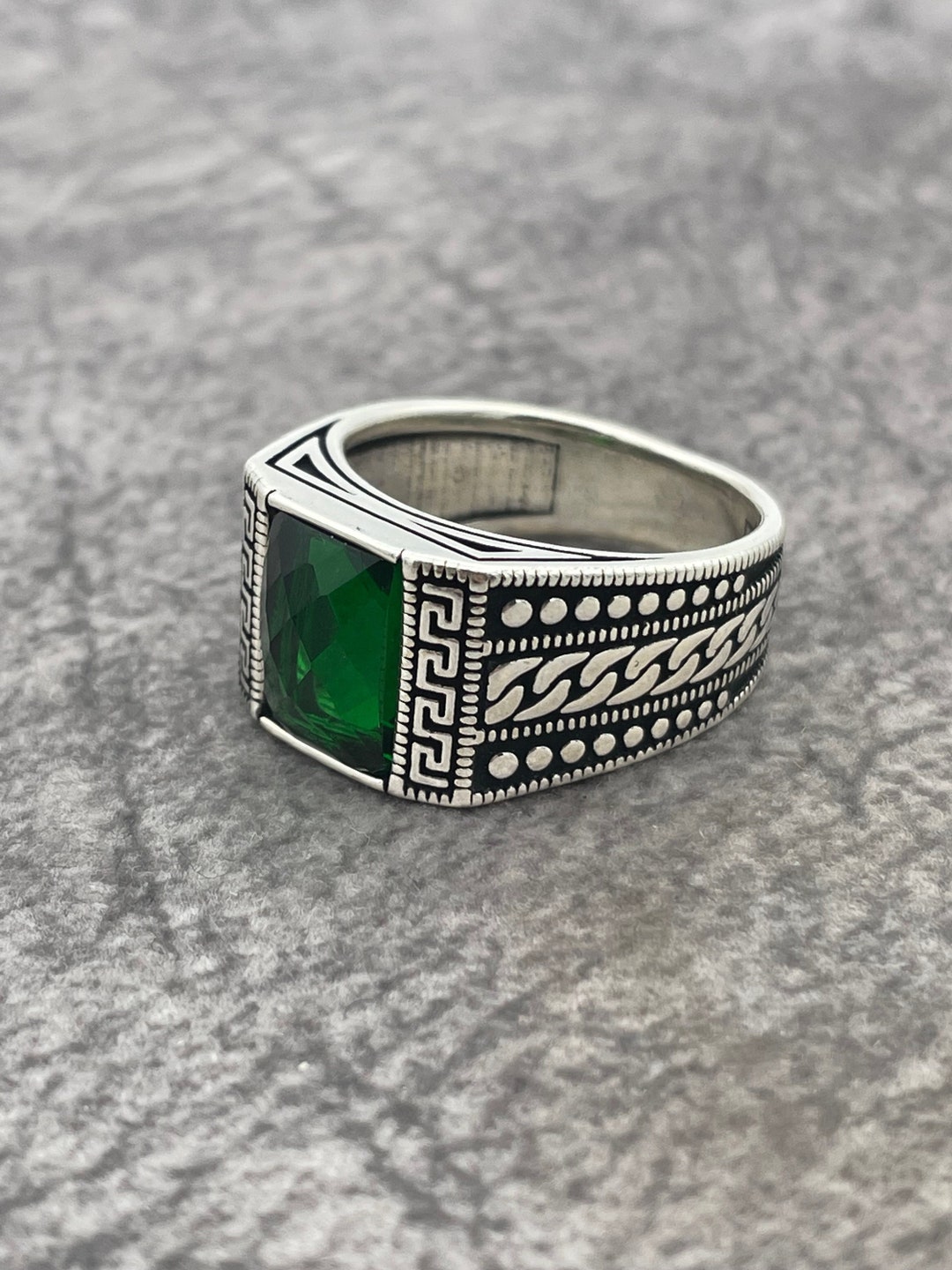 Mens Green Emerald Stone Silver Ring, Minimalist Men Ring, 925k ...