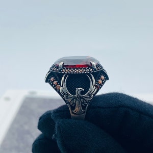 Mens Ruby Ring,ruby Silver Ring,eagle Figure Ring,red Stone Ring, Handmade Ring,gift for Her ...