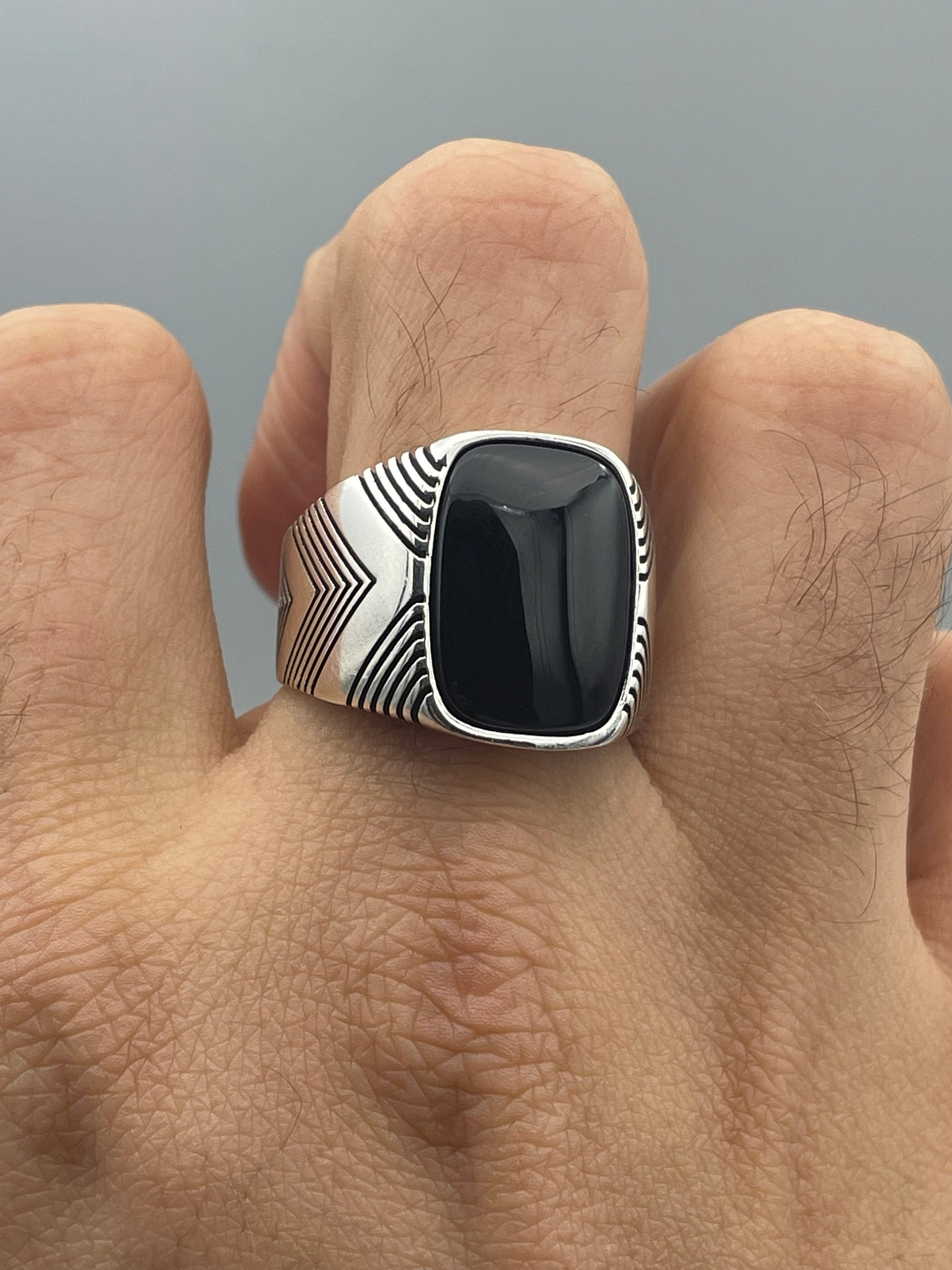 Mens Black Onyx Stone Ring Handmade Silver Ring 925k - Etsy