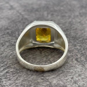Yellow Citrine Stone Mens Ring, 925k Sterling Silver, Square Yellow ...