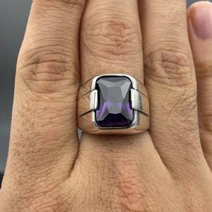 Amethyst Men Ring, Purple Stone Ring, Handmade Silver Ring, Amethyst ...