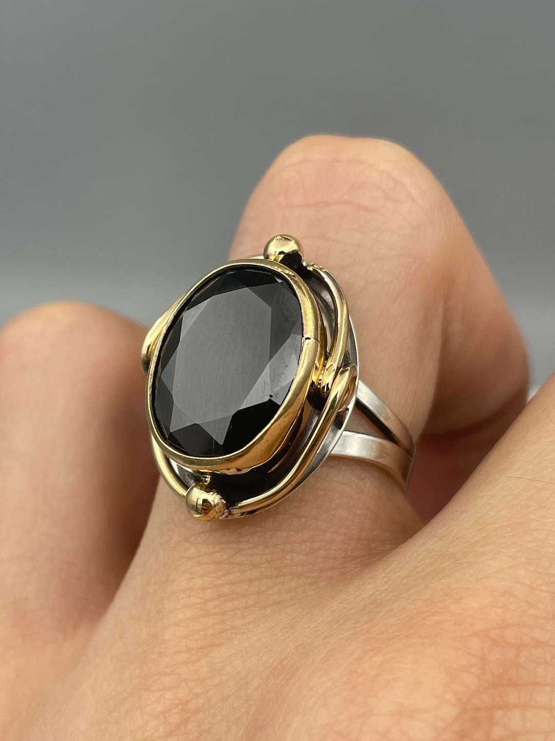 Women's Black Onyx Ring, Handmade Minimalist Ring, Black Gemstone Ring, Ladies Silver Ring ...