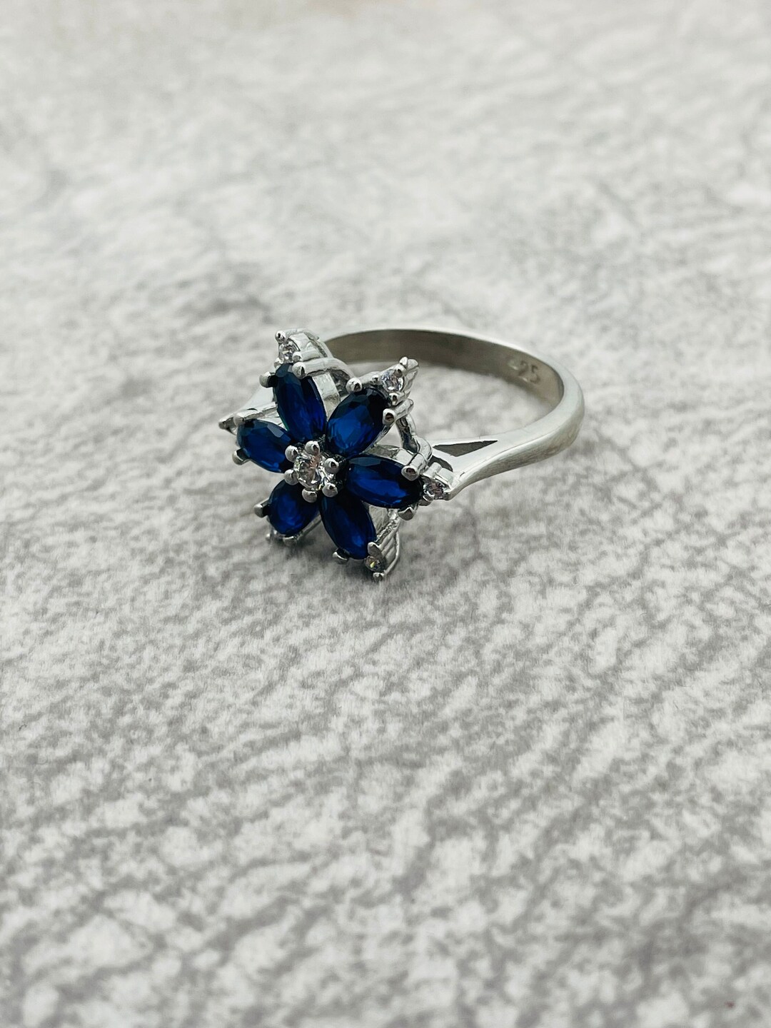 Sapphire Ring, Blue Flower Ring, 925 Sterling Silver, Floral Silver ...