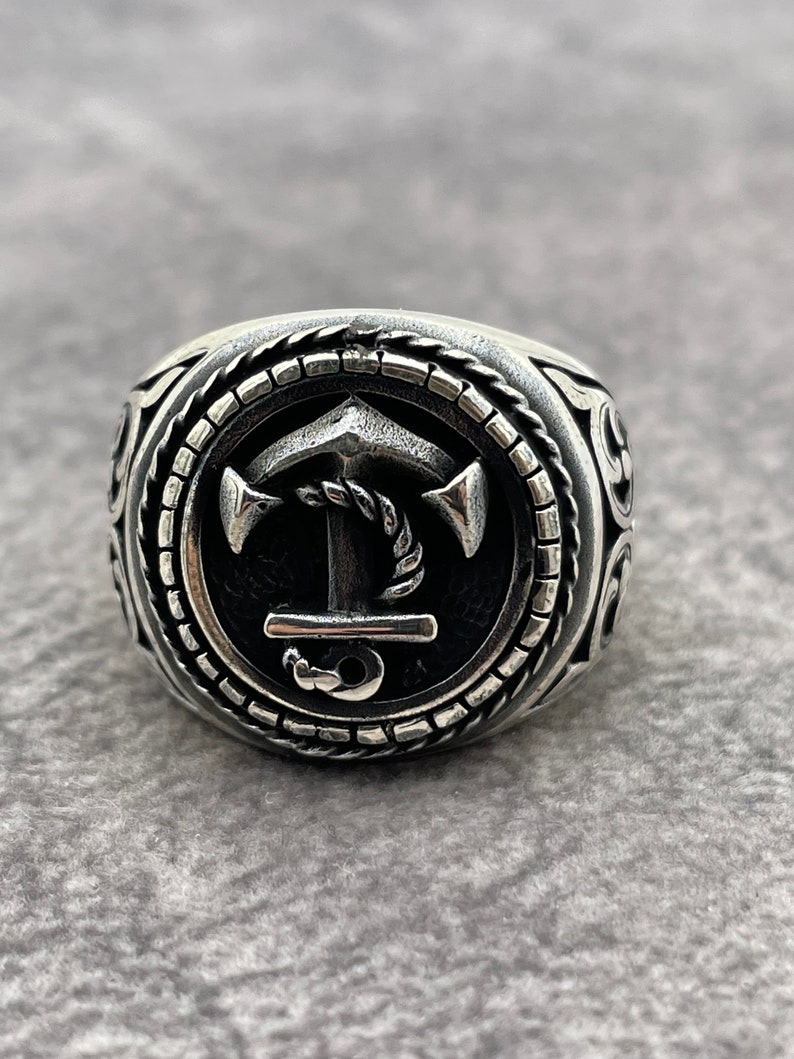 Handmade Men Sailor Anchor Ring Engraved Heavy Silver Ring - Etsy
