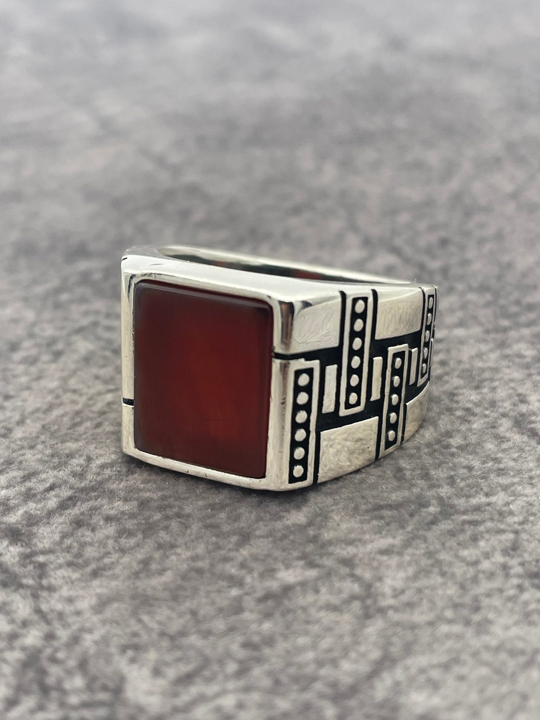 Men Square Agate Gemstone Ring, Red Agate Men Ring, 925k Silver Ring ...
