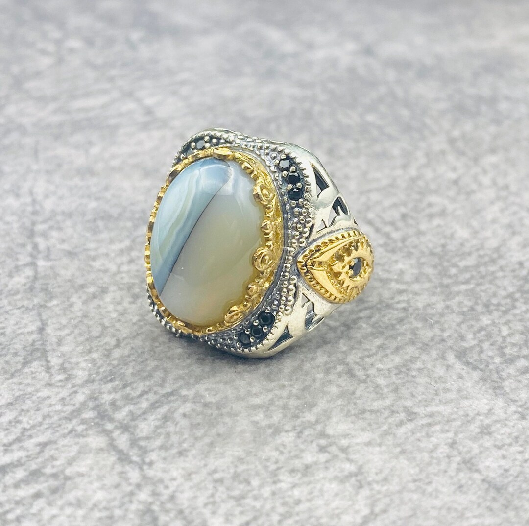 White-blue Agate Stone Ring,agate Jewelry Gemstone,handmade Ring ...