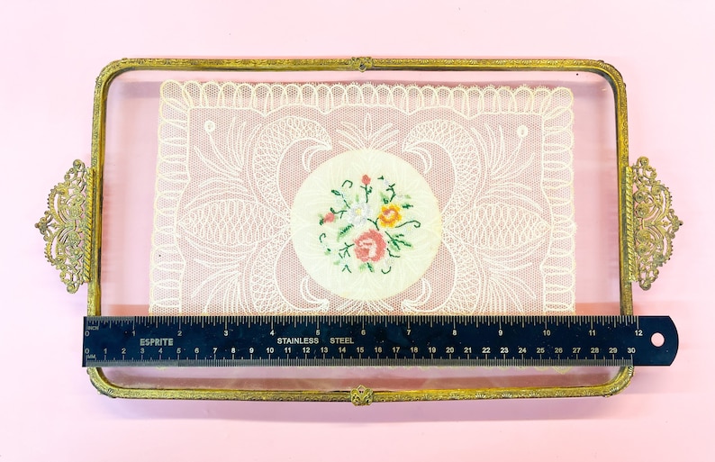 Vintage Dressing Table Tray With Lace Insert, Vintage Bedroom Decor ...