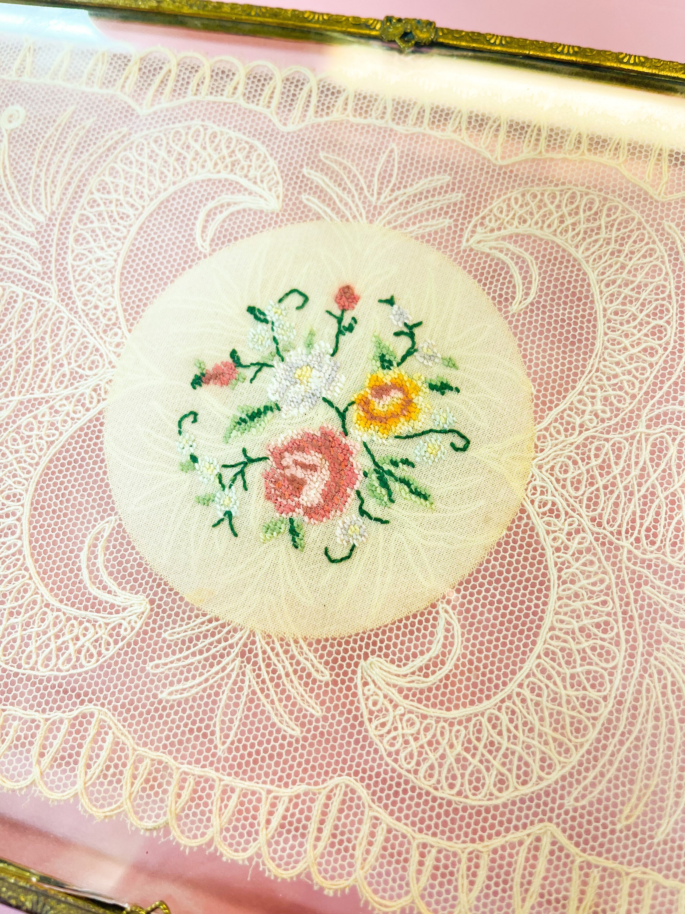 Vintage Dressing Table Tray With Lace Insert, Vintage Bedroom Decor ...