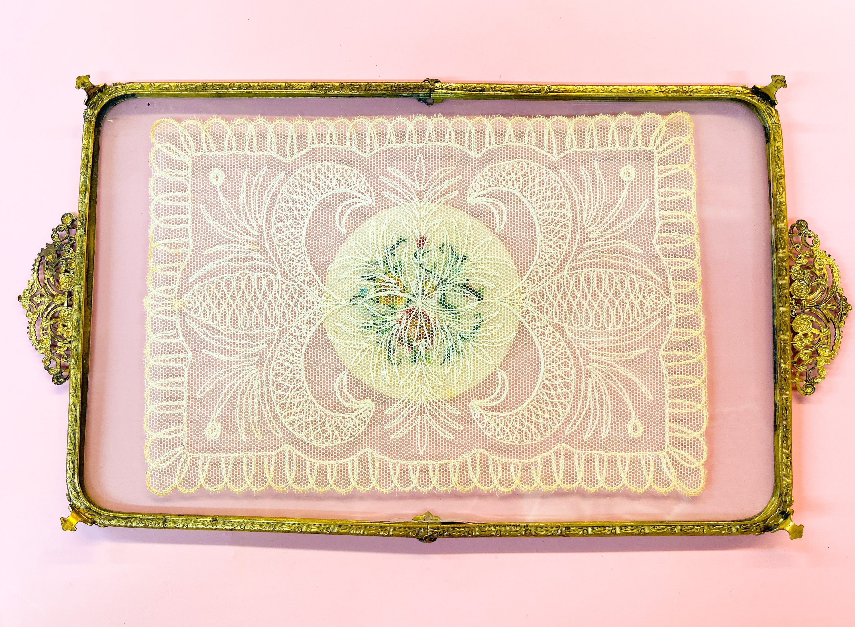 Vintage Dressing Table Tray With Lace Insert, Vintage Bedroom Decor ...