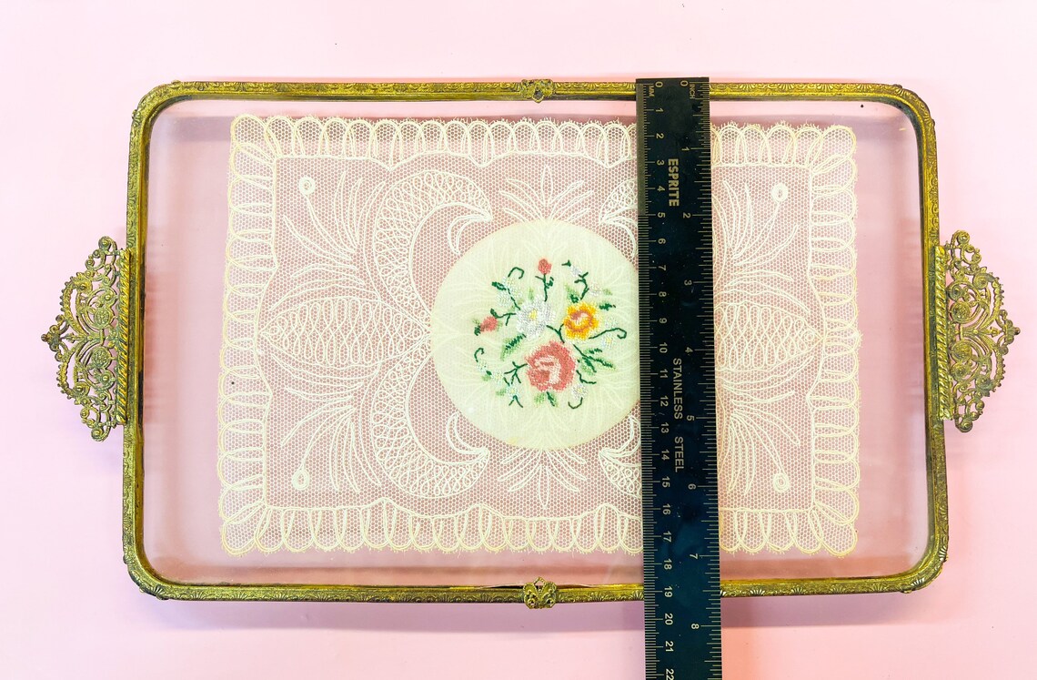 Vintage Dressing Table Tray With Lace Insert, Vintage Bedroom Decor ...