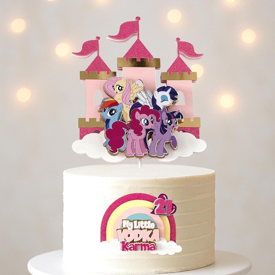 My Little Pony Cake Topper, Personalized Name & Age, Pink Castle ...