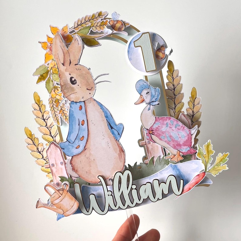 Personalized Peter Rabbit Cake Topper, First Birthday Baby Shower Decor ...