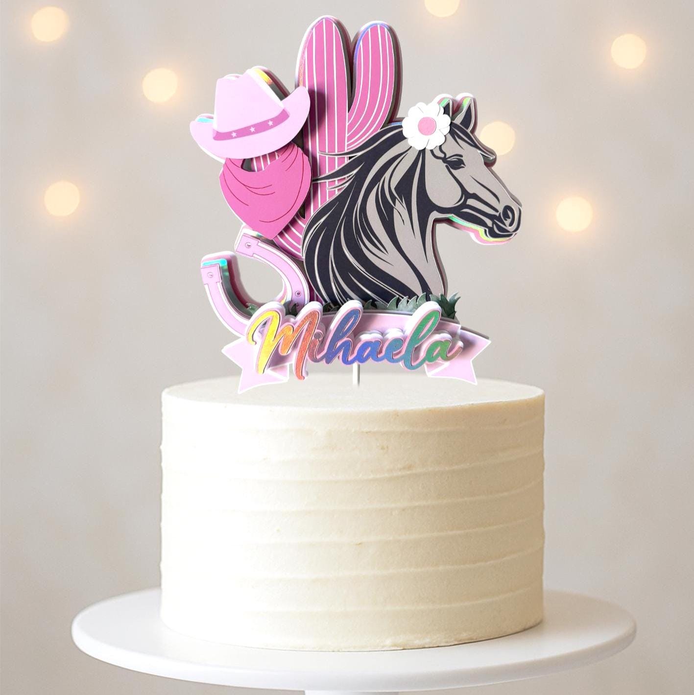 Personalized Cowgirl Cake Topper: Pink Rodeo Horse Birthday Party Decor ...
