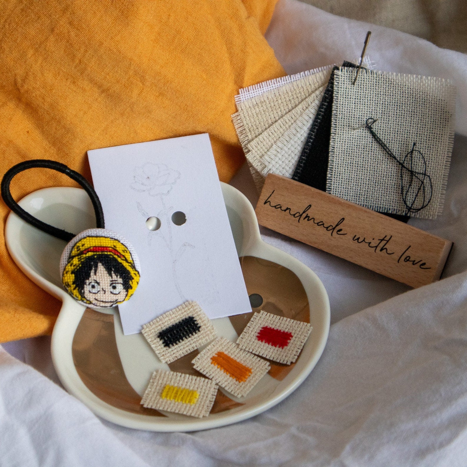 Handmade Cross Stitch Set Monkey D Luffy Button Badge Gift Set for Fans ...