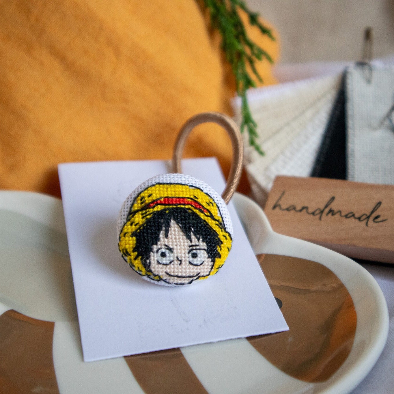 Handmade Cross Stitch Set Monkey D Luffy Button Badge Gift Set for Fans ...