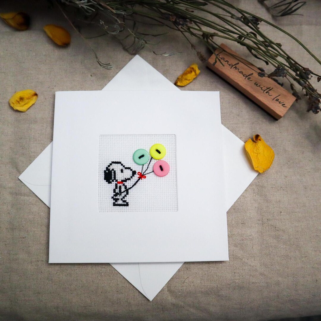 Snoopy Card Snoopy Birthday Card Snoopy and Balloons Handmade Cross ...