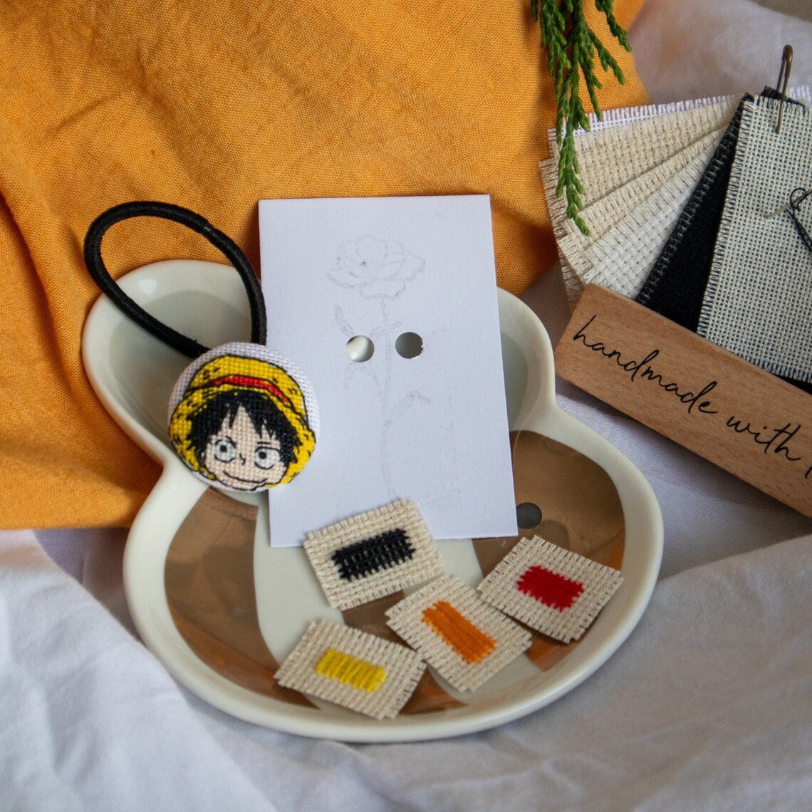 Handmade Cross Stitch Set Monkey D Luffy Button Badge Gift Set for Fans ...