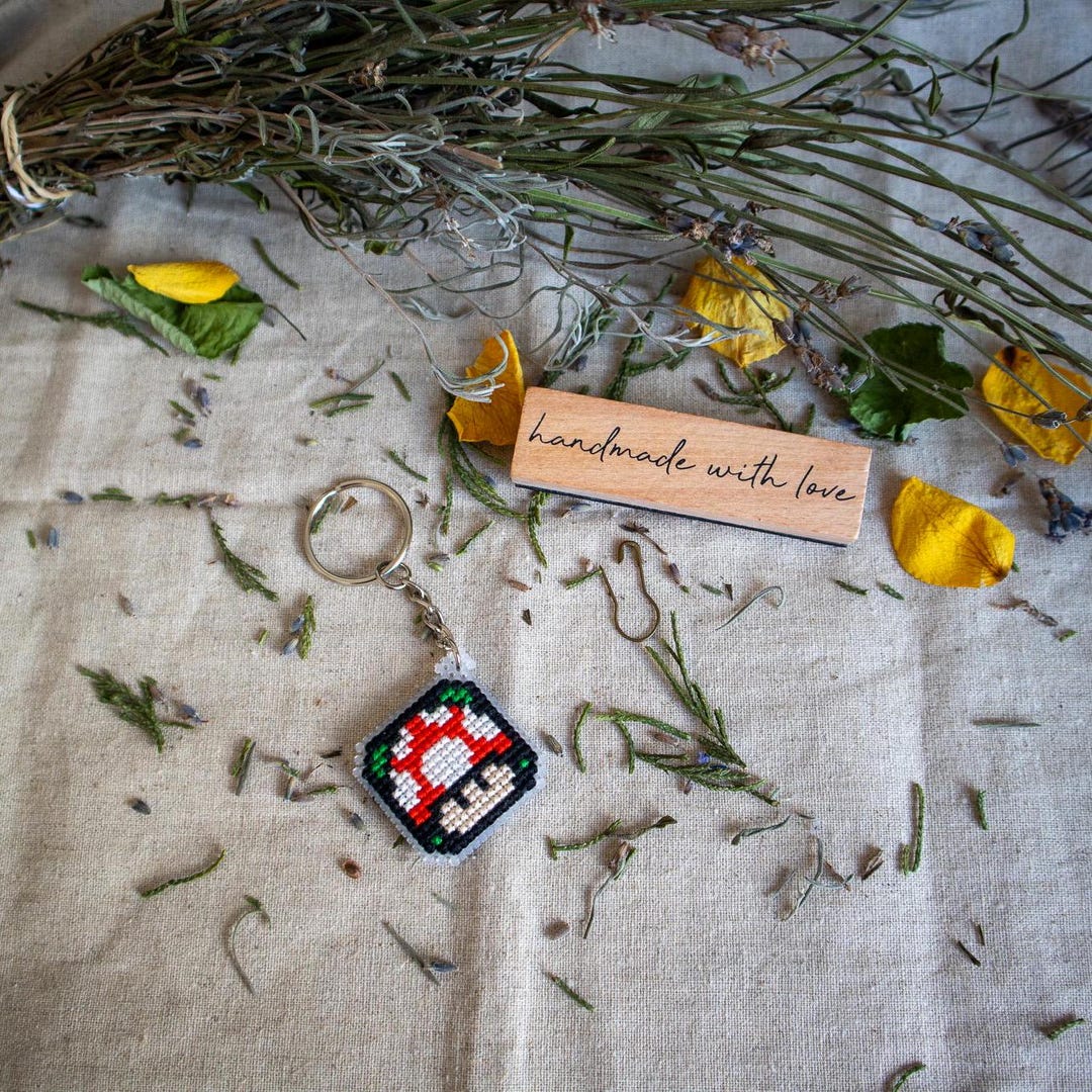 Super Mario Inspired Keychain Set Handmade Mushroom & Question Mark ...