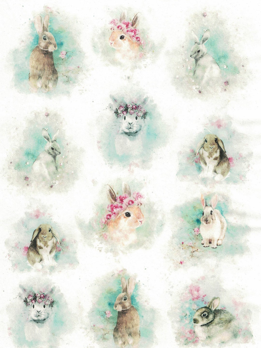 Rabbits Rice Paper for Decoupage A4, Animals Paper, Art Journal ...