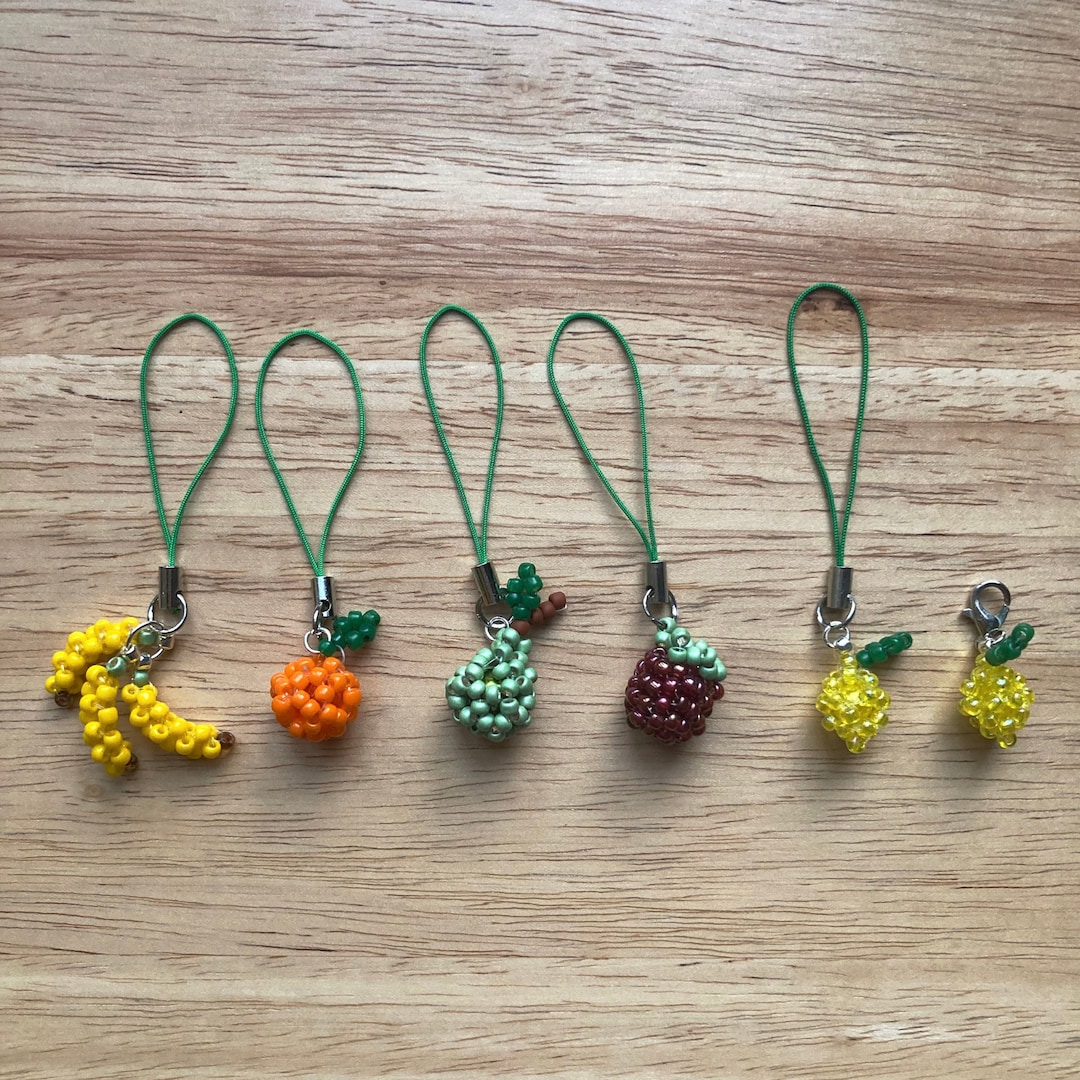Handmade Beaded Fruit Charms, Fruity Phone Charm, Miniature Fruit Beads ...
