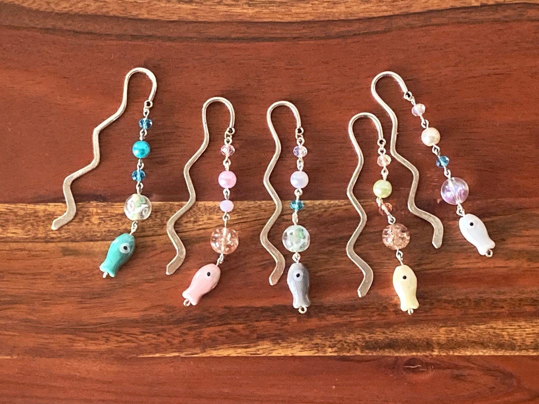 Beaded Bookmark With Ceramic Fish Charm, Book Lover Gift, Holiday ...