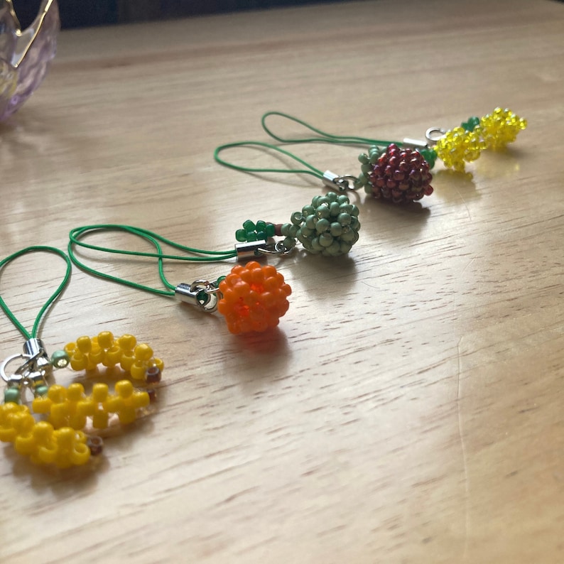 Handmade Beaded Fruit Charms, Fruity Phone Charm, Miniature Fruit Beads ...