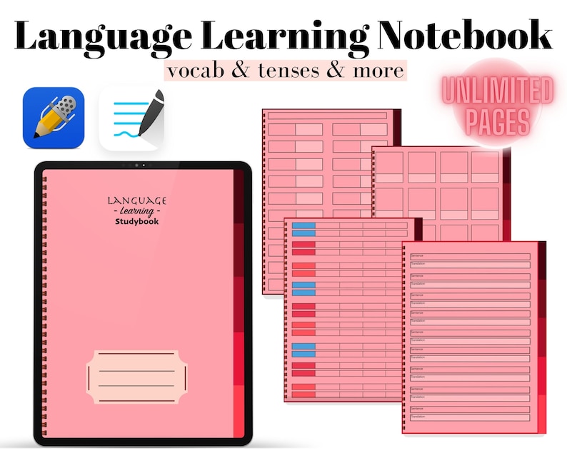 Language Learning Notebook, Hyperlinked Workbook, Study and Learn ...