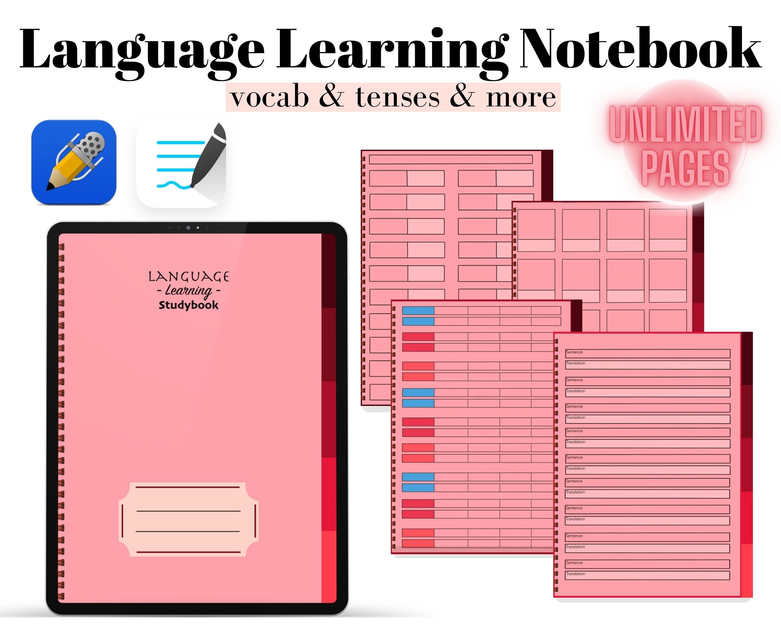 Language Learning Notebook, Hyperlinked Workbook, Study and Learn ...