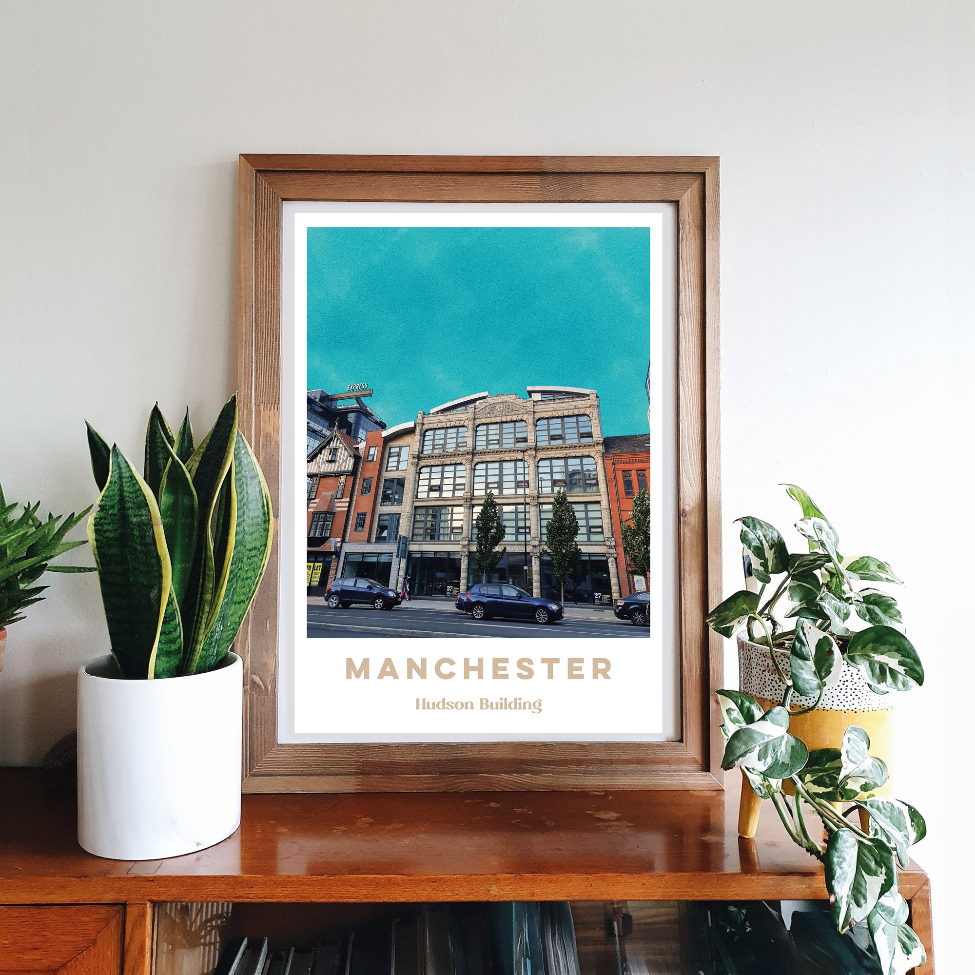 Hudson Building Manchester Blue Sky Print - Graphic Urban Skyline ...