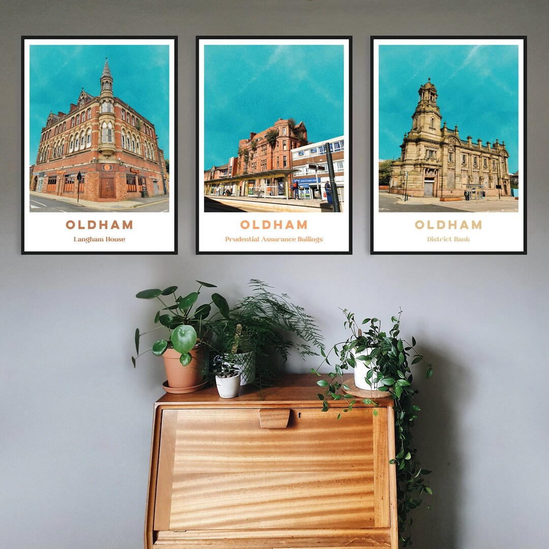 Historic Oldham Collection 3 Blue Sky Prints - Graphic Urban Skyline ...