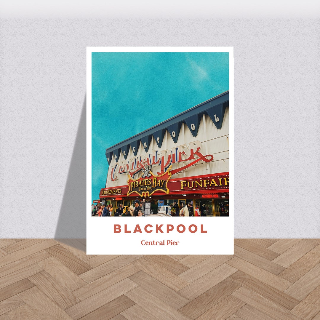 Central Pier Blackpool Prominade Blue Sky Print - Graphic Seaside ...