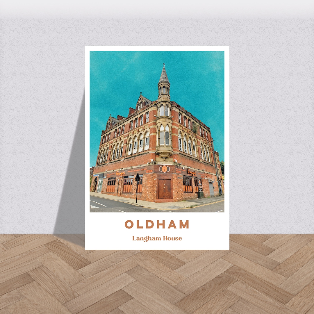 Langham House Oldham Manchester Blue Sky Print - Graphic Urban Skyline ...