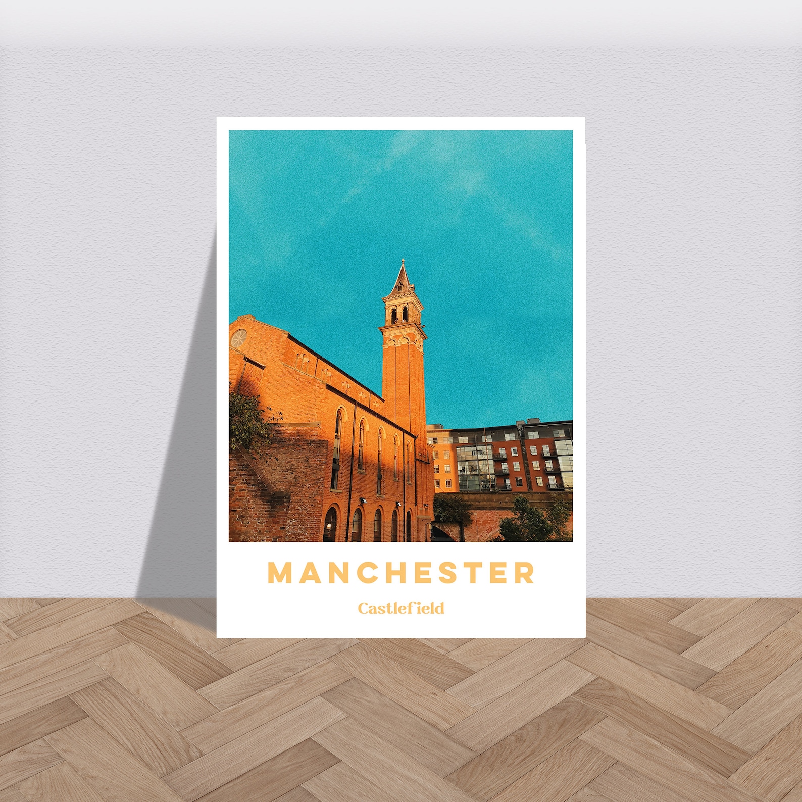 Castlefield Manchester Blue Sky Print - Graphic Urban Skyline Poster ...