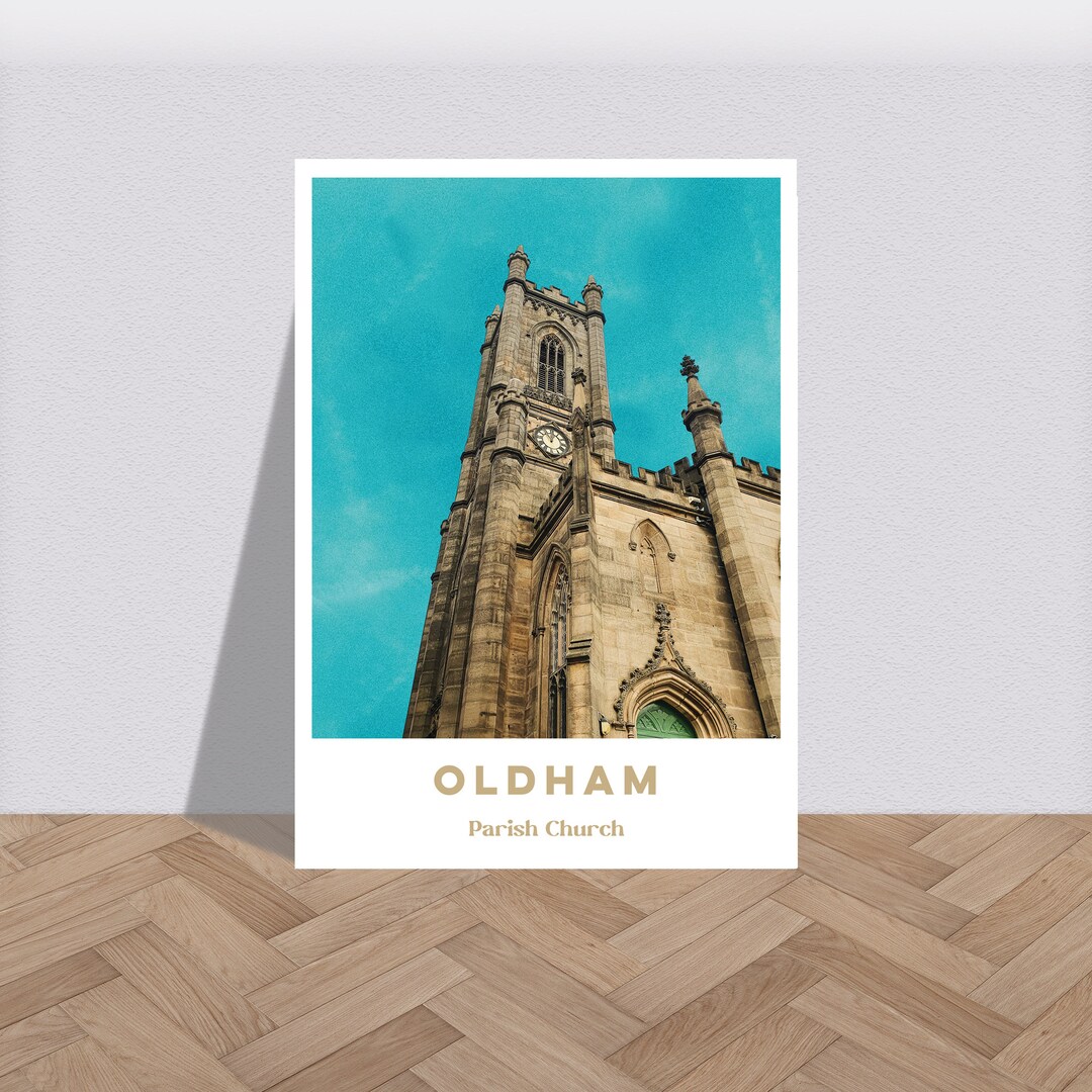Parish Church Oldham Manchester Blue Sky Print - Graphic Urban Skyline ...