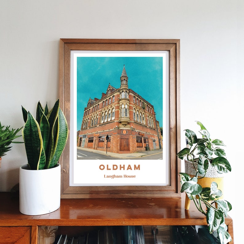 Langham House Oldham Manchester Blue Sky Print - Graphic Urban Skyline ...