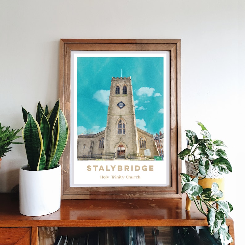 Holy Trinity Church Stalybridge Blue Sky Print - Graphic Urban Skyline ...